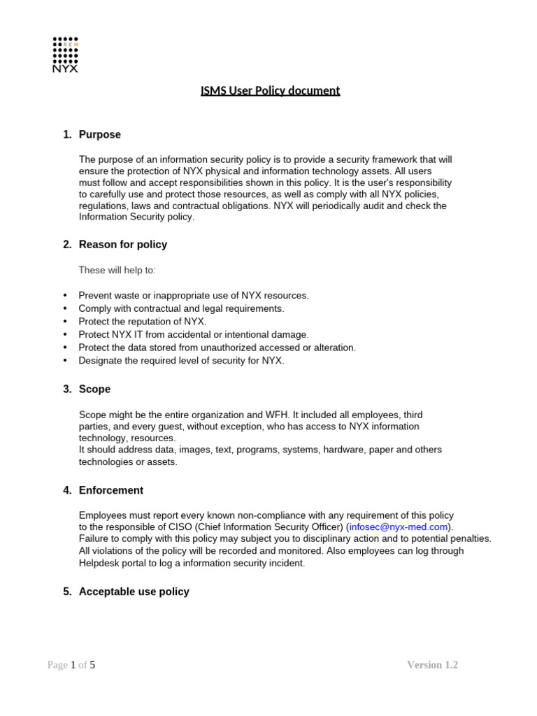 Employee Handbook - ISMS User Policy V1.2 | PDF | Information Security ...
