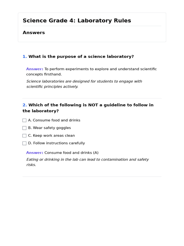 Grade 4 Science Lab Safety Guidelines | PDF | Laboratories | Personal ...