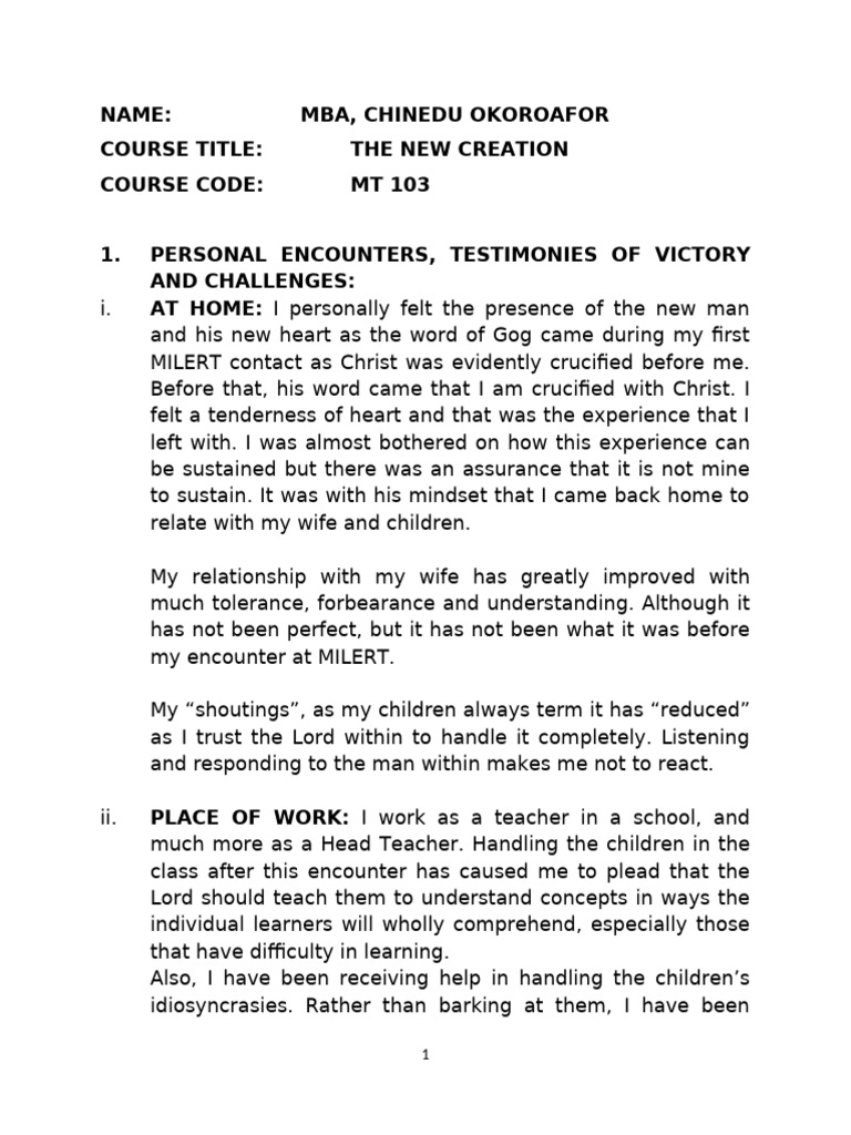 NEW CREATION (MT 103) | PDF | Jesus | Religious Belief And Doctrine