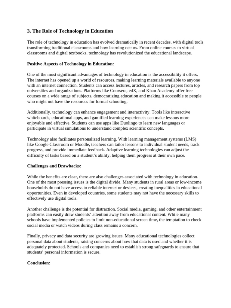 The Role of Technology in Education | PDF | Educational Technology | Human Communication