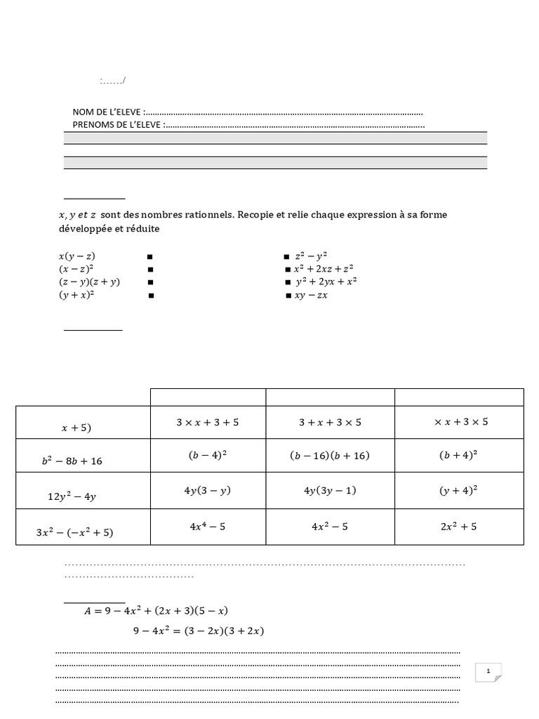 Devoir de maths 4ème - 2e trimestre | PDF | Mathématiques