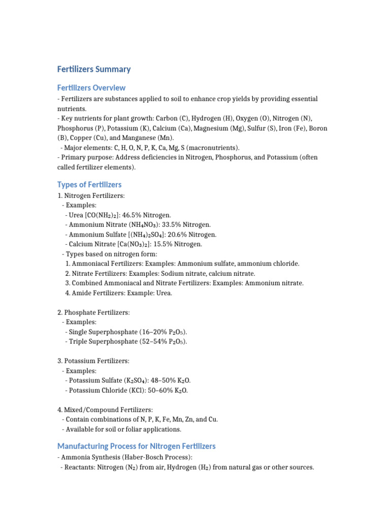 Fertilizers_Summary | PDF | Fertilizer | Plant Nutrition