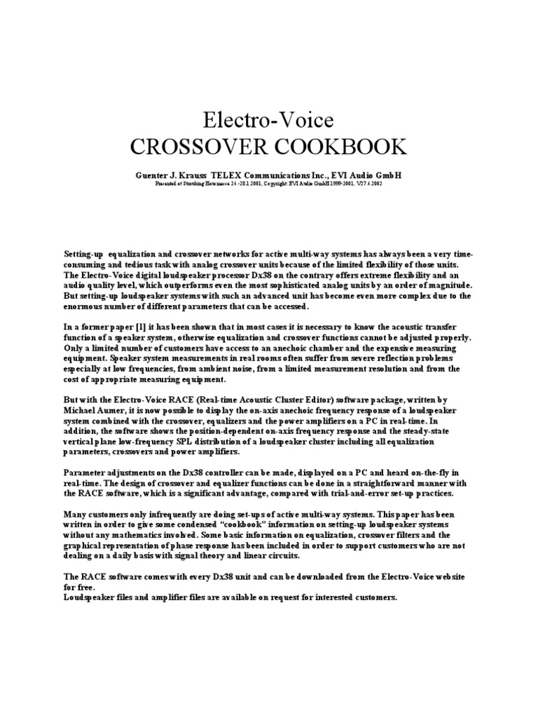 Crossover Cookbook | PDF | Equalization (Audio) | Loudspeaker