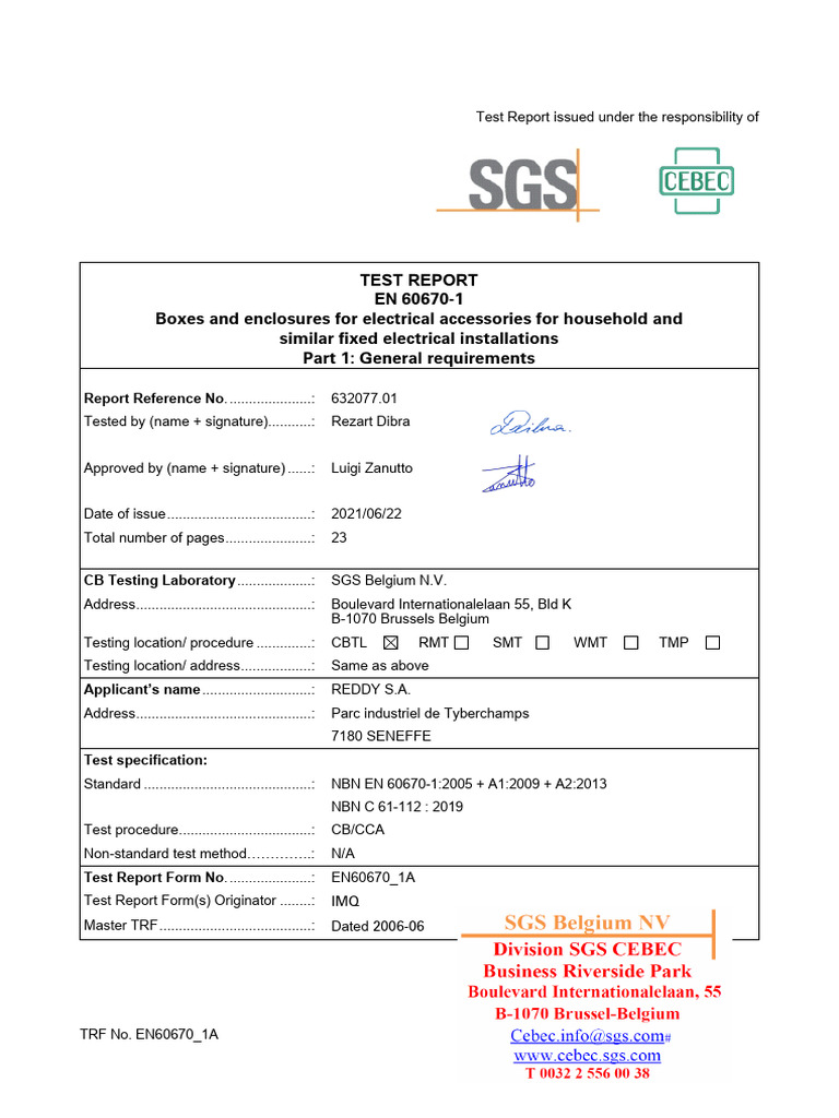 EN 60670-1 Test Report for Electrical Boxes | PDF | Screw ...