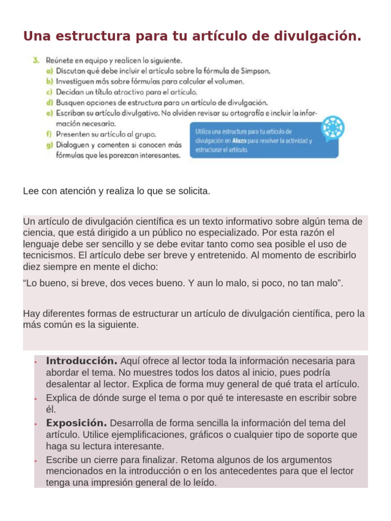 Una Estructura para Tu Artículo de Divulgación | PDF