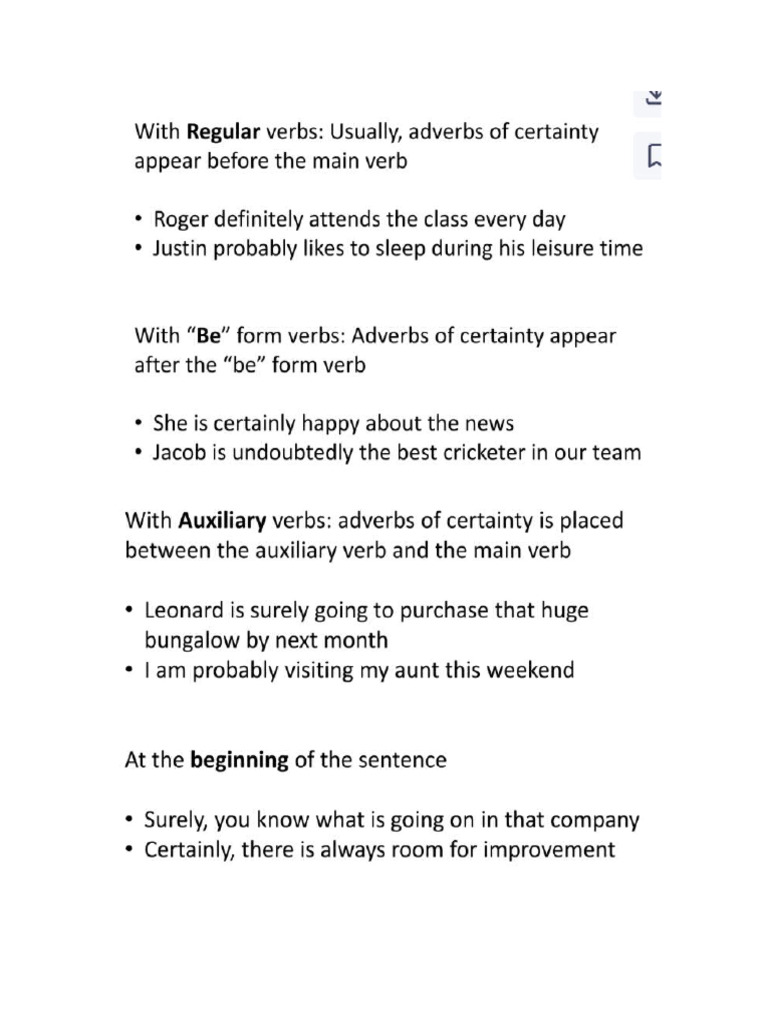 Adverbs of Certainty | PDF | Verb | Grammatical Tense