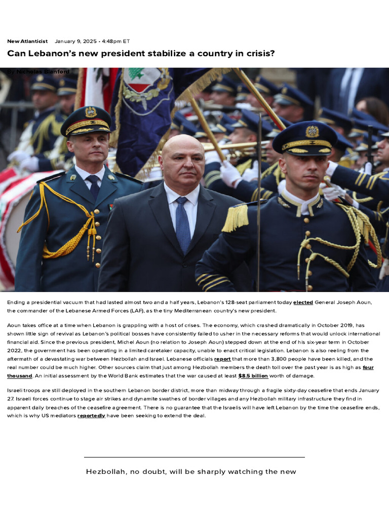 Lebanon Elects General Joseph Aoun as President | PDF | Michel Aoun ...