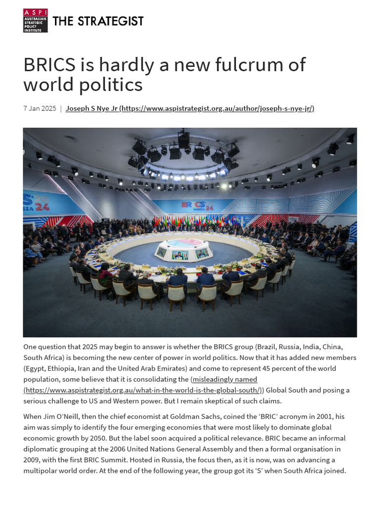 BRICS is hardly a new fulcrum of world politics _ The Strategist | PDF ...