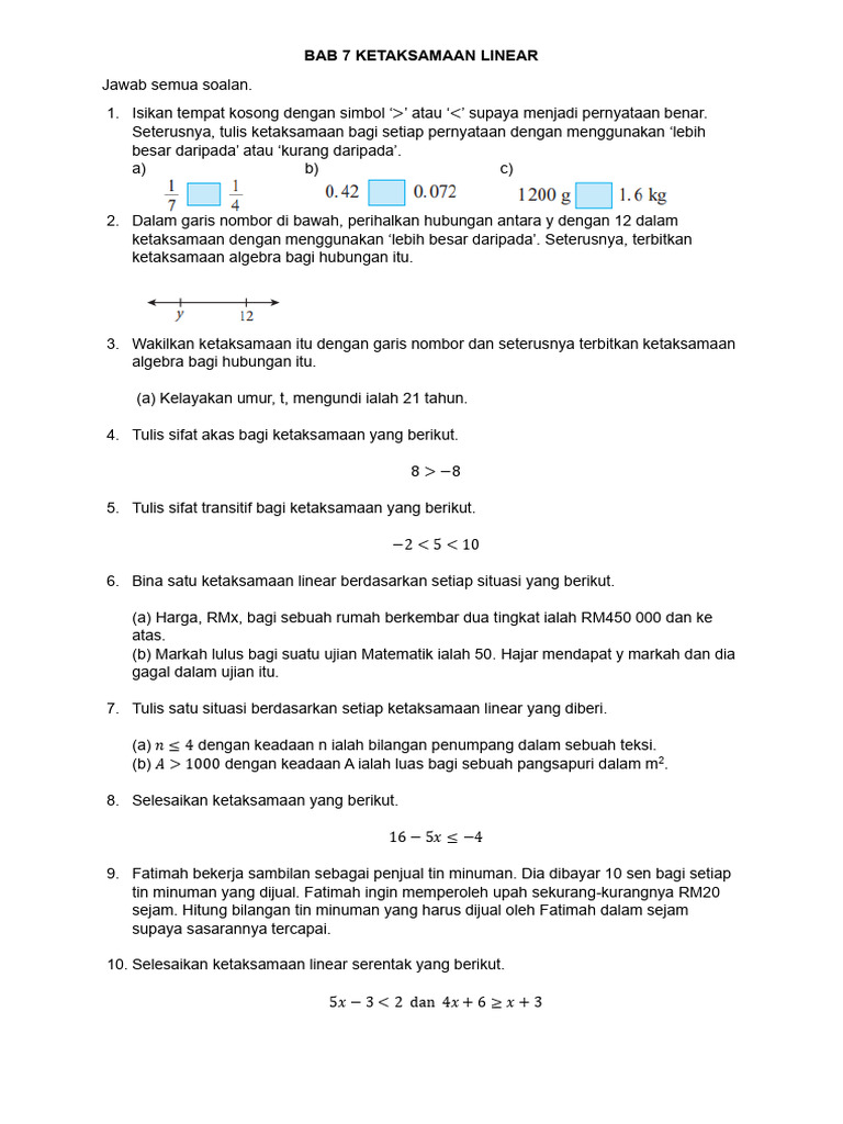 Bab 7 Ketaksamaan Linear | PDF