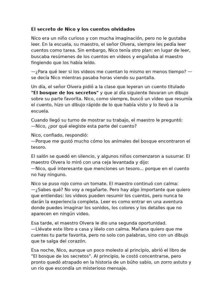 El secreto de Nico y la lectura mágica | PDF