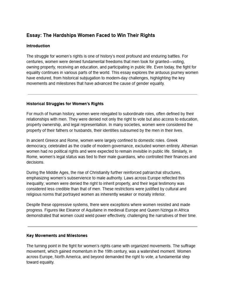 The Hardships Women Faced To Win Their Rights | PDF | Woman | Gender ...