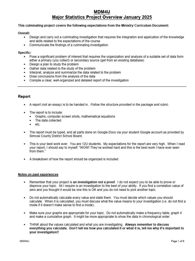 Major Stats Report Instructions | PDF | Statistics | Mathematics