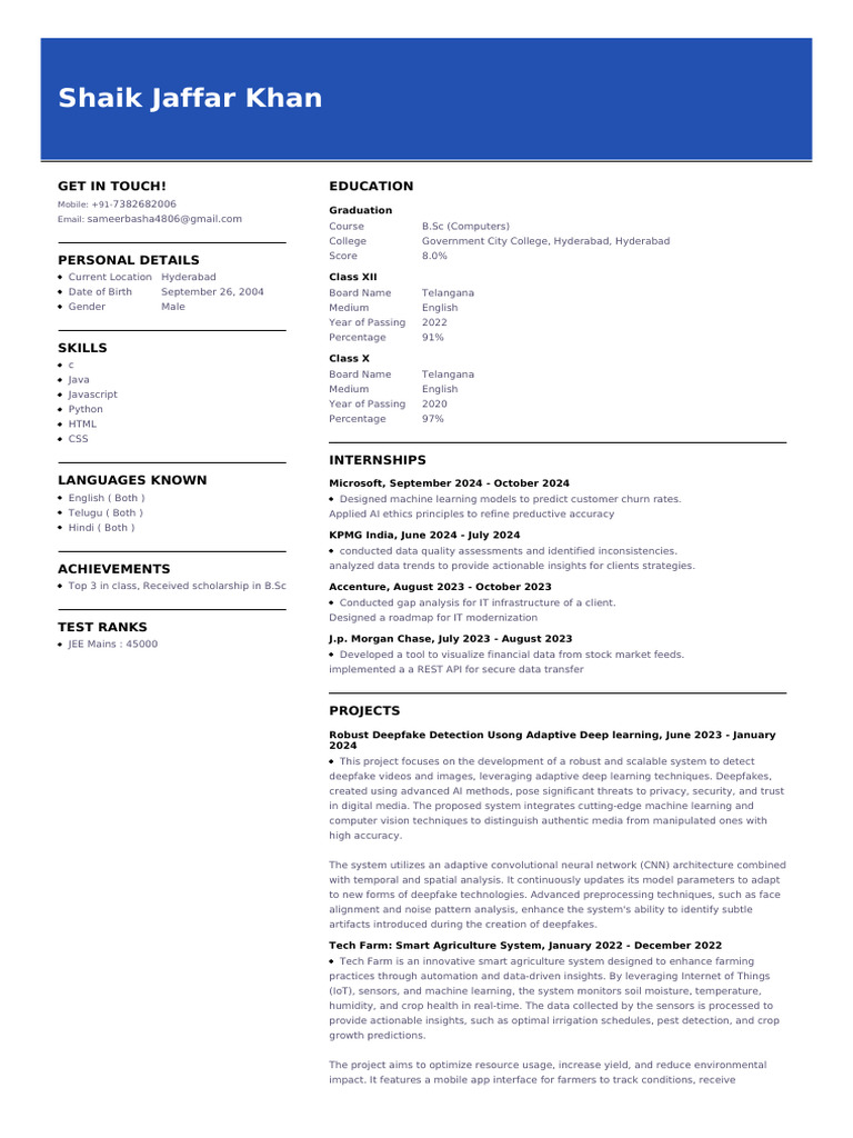 Shaik Jaffar Khan Resume | PDF | Internet Of Things | Computing