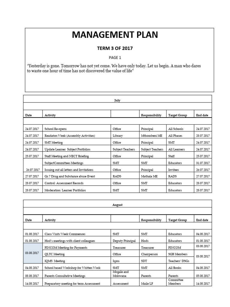 Management Plan | PDF