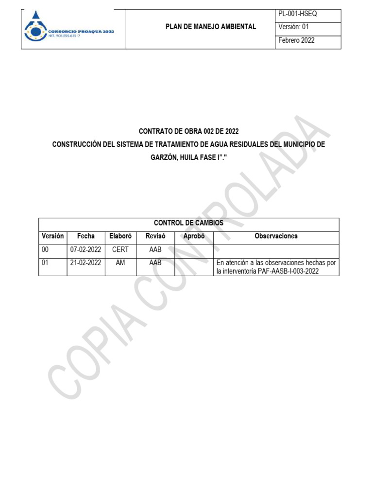 PL 001 HSEQ Plan de Manejo Ambiental V 1 | PDF | Evaluación de impacto ...