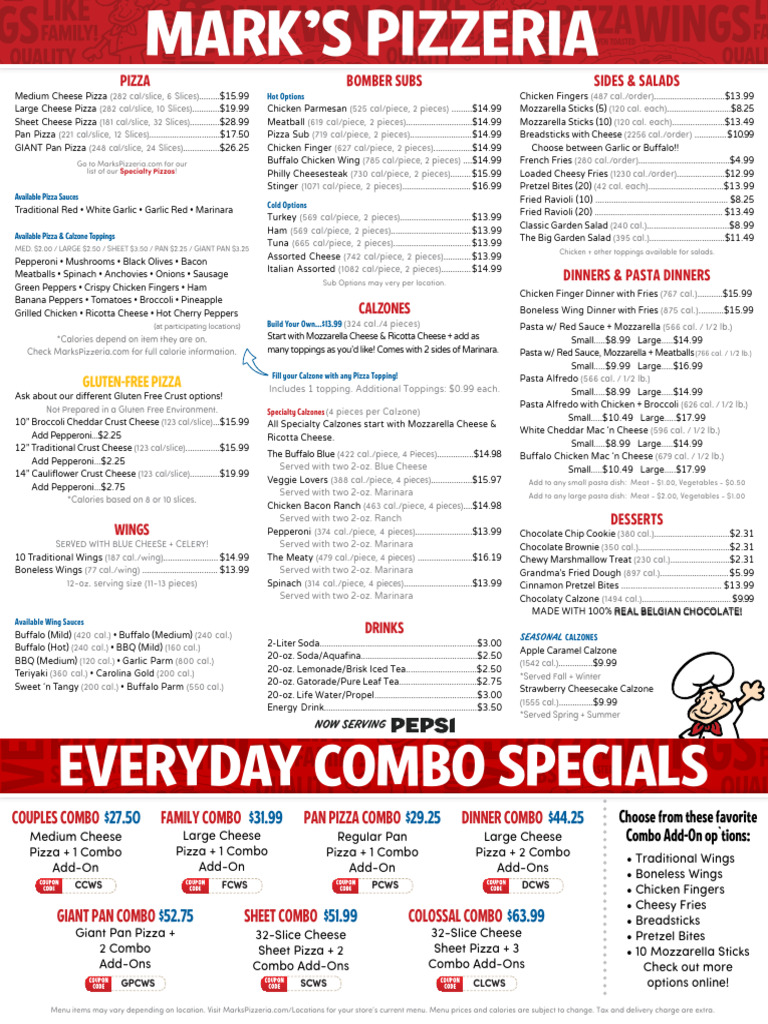Mark's Pizzeria Menu and Prices | PDF | Pizza | Pasta