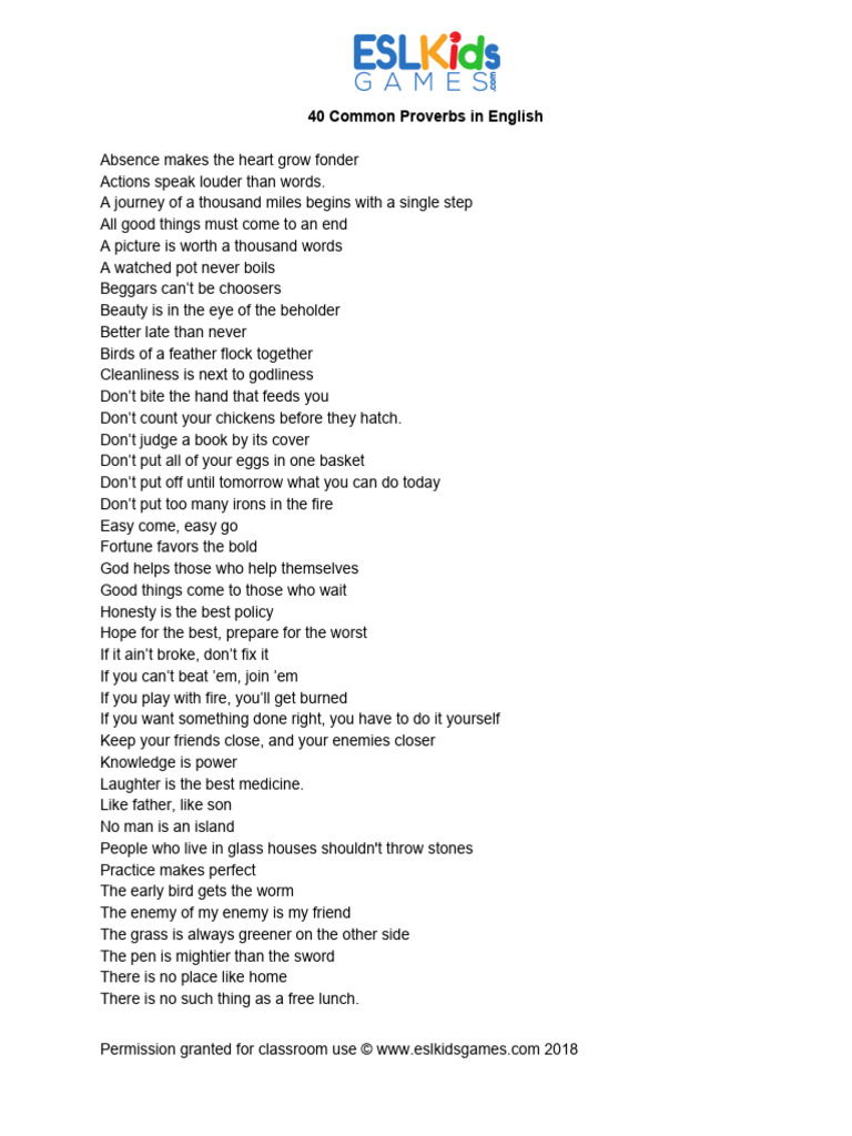 40 Common Proverbs in English | PDF