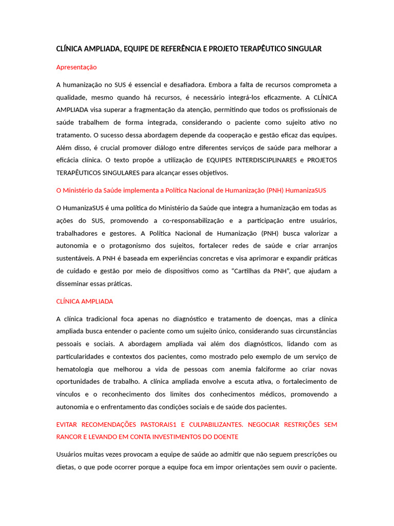 Clínica Ampliada e Projeto Terapêutico Singular | PDF | Remédio | Saúde ...