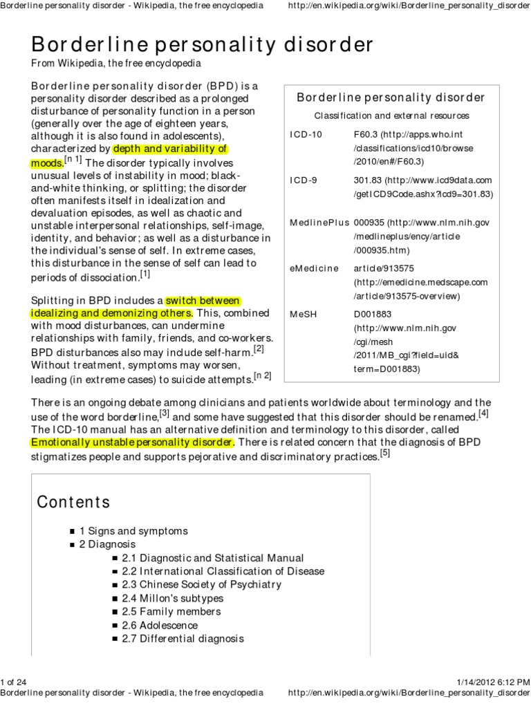 Borderline Personality Disorder | PDF | Borderline Personality Disorder ...