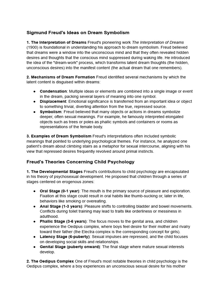 Sigmund Freud's Ideas On Dream Symbolism | PDF | Oedipus Complex ...
