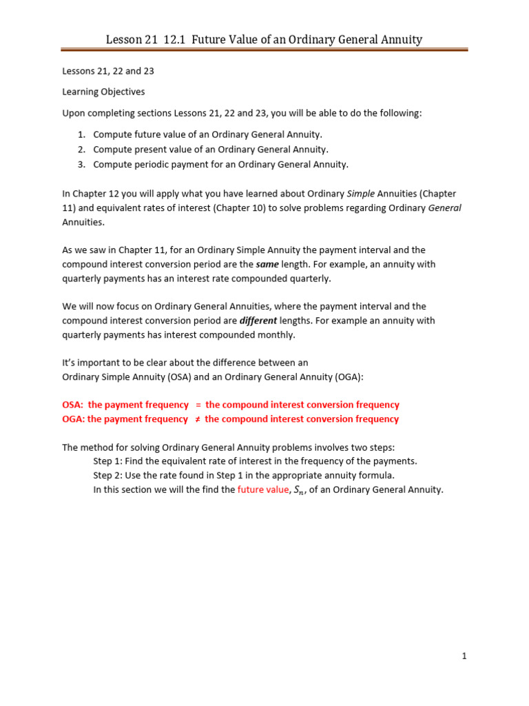 Lesson 21 - 12.1 Future Value of an Ordinary General Annuity | PDF | Compound Interest | Interest
