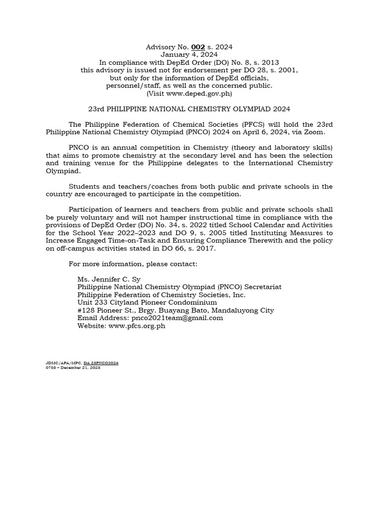 JDMC/APA/MPC, DA 23PNCO2024 0703 December 21, 2023 | PDF