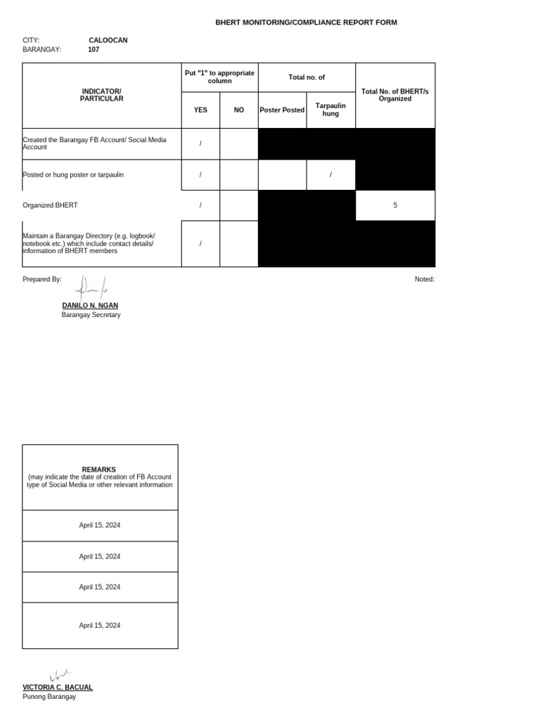 Bhert Monitoring Compliance Report Form 107 | PDF