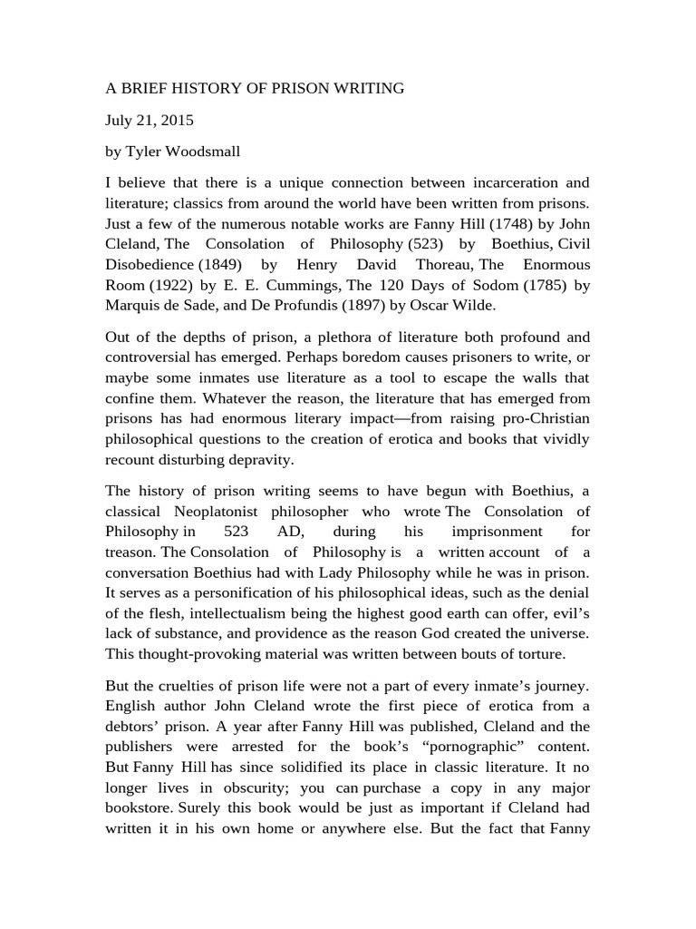 A BRIEF HISTORY OF PRISON WRITING | PDF | Marquis De Sade | Fanny Hill