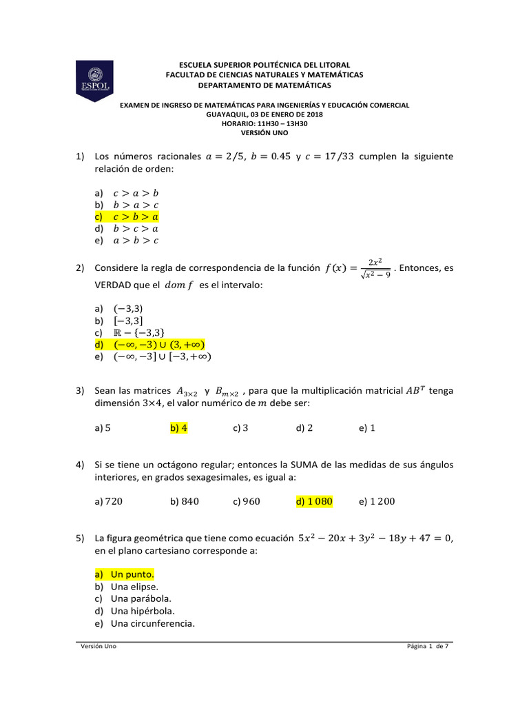 Examen de Matemáticas para Ingenierías 2018 | PDF | Asíntota ...