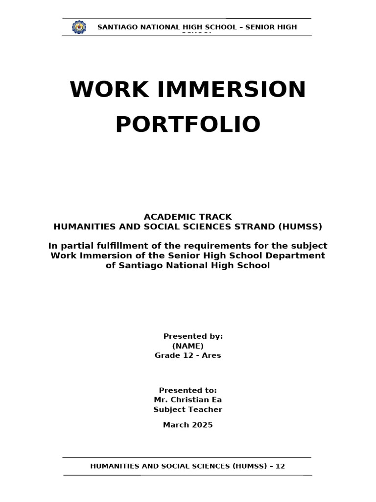 TEMPLATE Work Immersion Portfolio | PDF