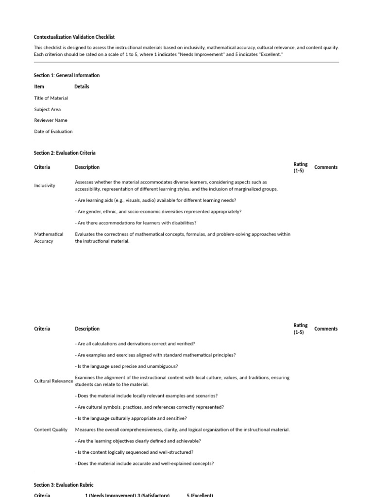 Contextualization Validation Checklist | PDF | Accuracy And Precision | Learning