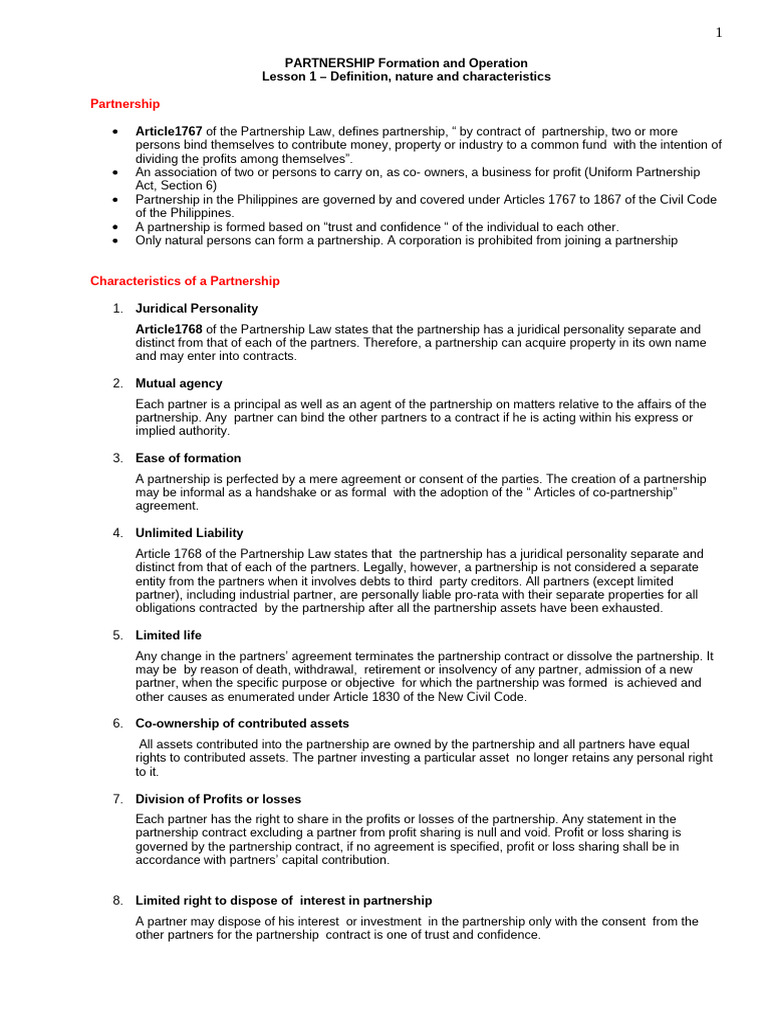 Understanding Partnership Formation and Operation | PDF | Partnership ...