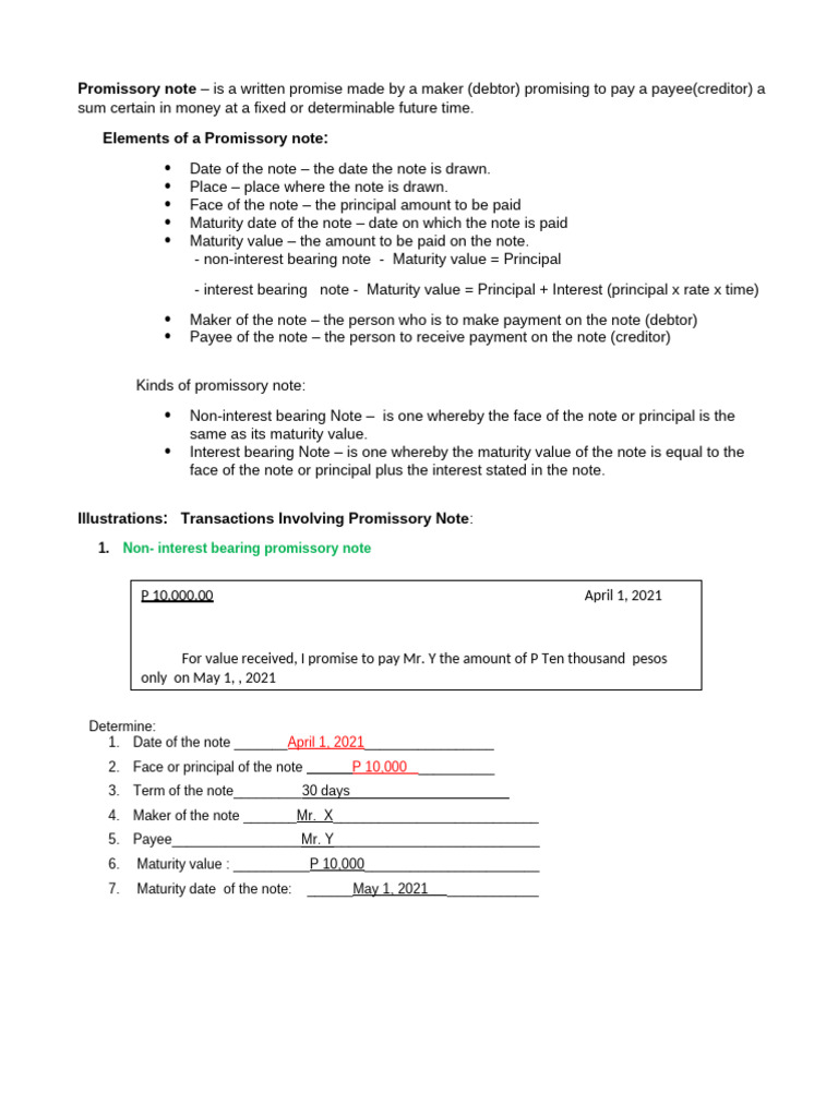 Promissory Note Illustration | PDF | Promissory Note | Debt