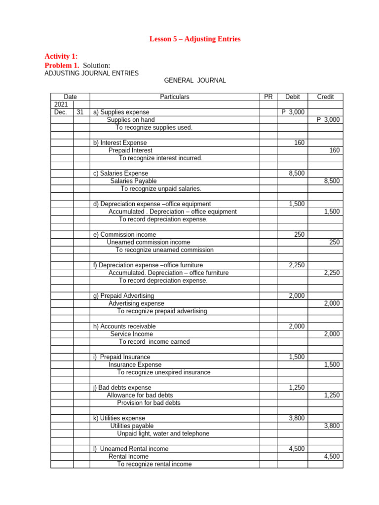 Key Lesson 5 and 6 Activities | PDF | Debits And Credits | Expense
