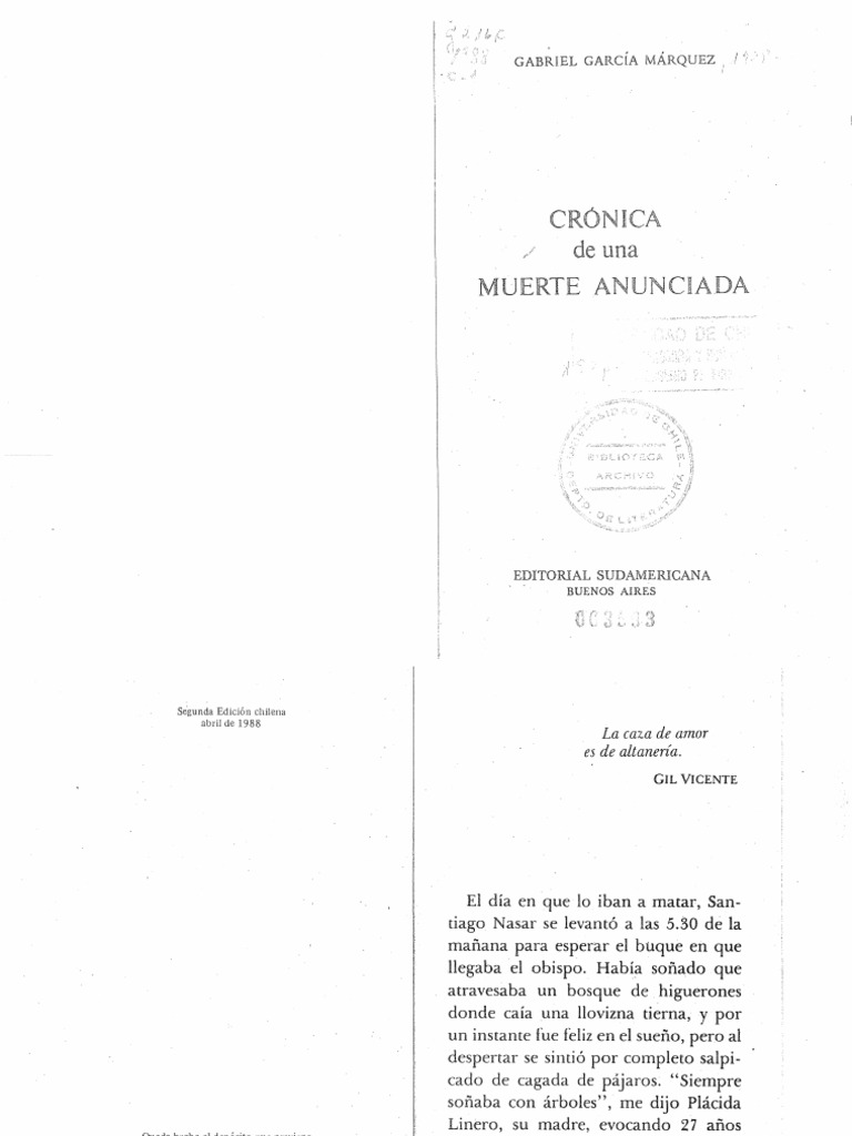 Cronica de Una Muerte Anunciada | PDF