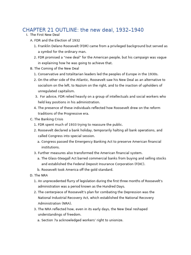 GML7 Chapter 21 Outline | PDF | New Deal | Franklin D. Roosevelt