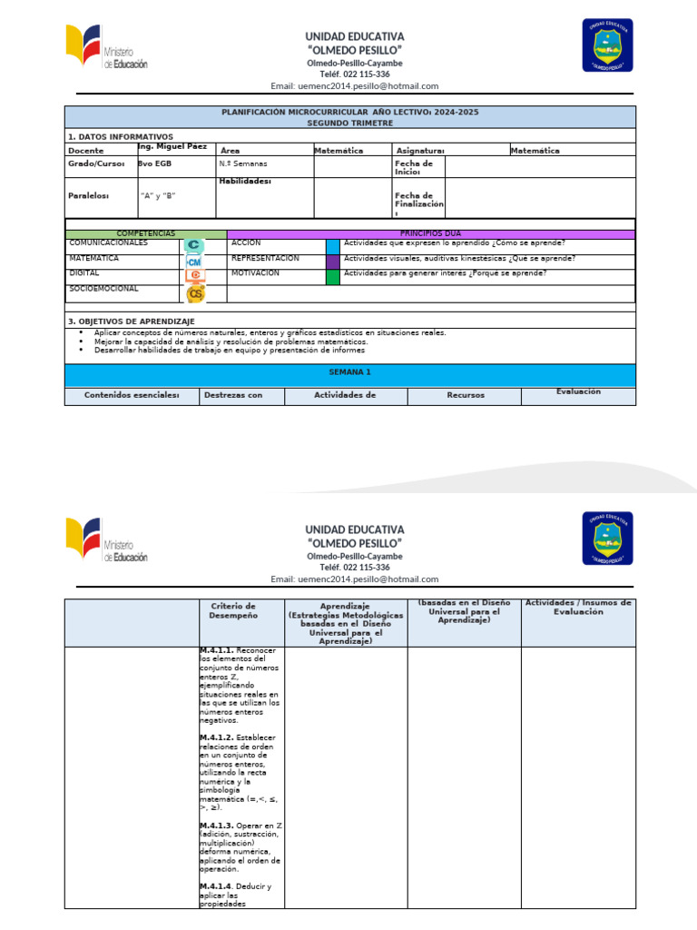 Plan 2do Trimestre Matema | PDF | Entero | Multiplicación