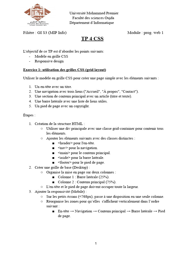 Programmation Web 1 TP 4 CSS | PDF | Mise en page | Internet
