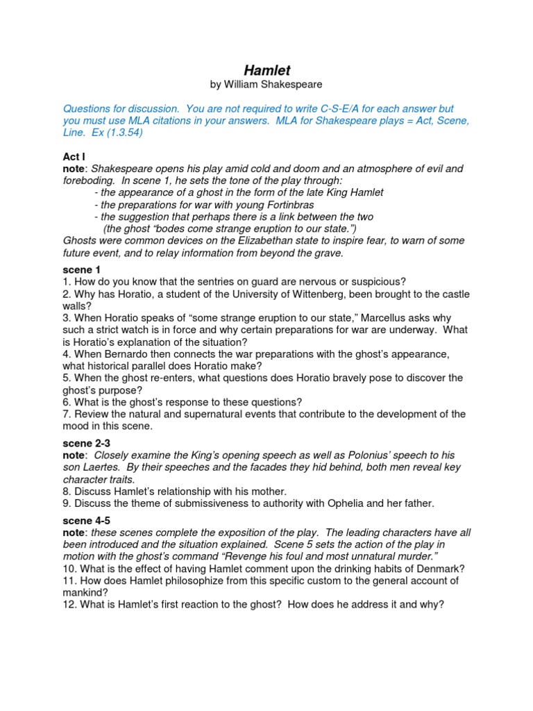 Hamlet (Discussion Ques) | PDF | Hamlet | Plays Based On European Myths ...