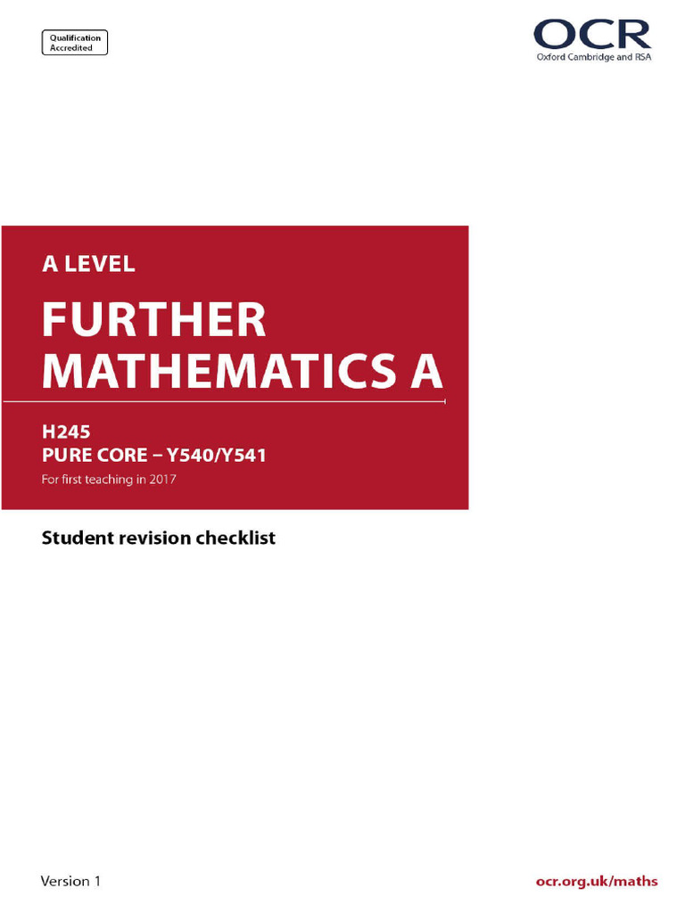 Student Revision Checklist Core Pure Y540 Y541 | PDF | Factorization | Matrix (Mathematics)