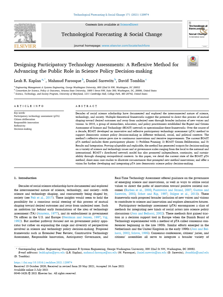 Designing Participatory Technology Assessments | PDF | Science | Qualitative Research