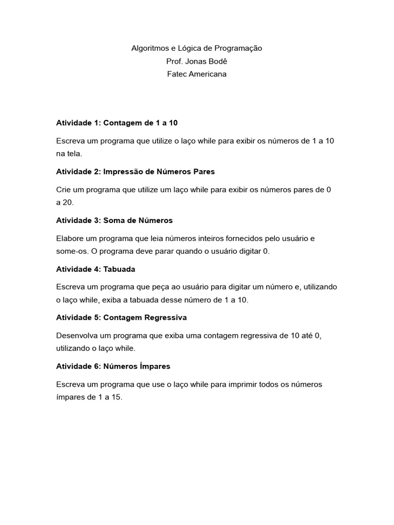 Atividade - While | PDF