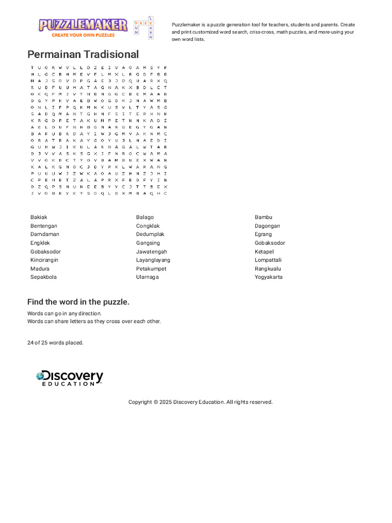 Word Search Puzzle - Discovery Education Puzzlemaker | PDF