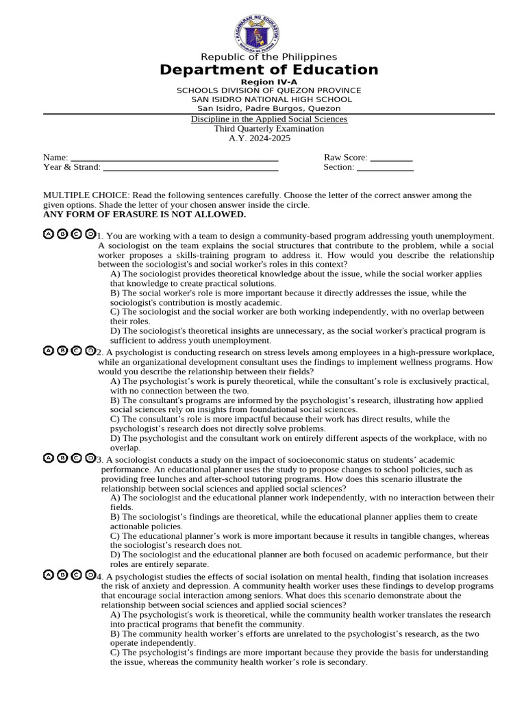 Dias Exam G11 - Humss - 3q-2ndsem Final | PDF | Fear | Social Sciences
