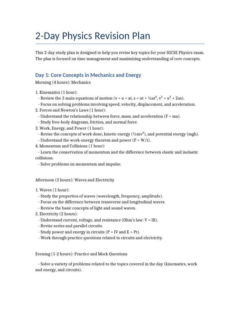 2-Day IGCSE Physics Revision Guide | PDF | Momentum | Force