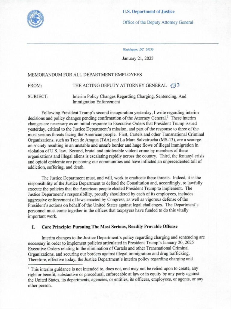 Memo From Acting AG Regarding Immigration Enforcement | PDF