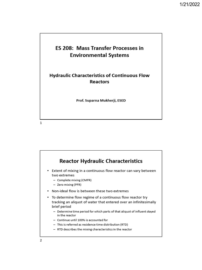 Lecture 4 Hydraulic Characteristics of Continuous Flow Reactors | PDF ...