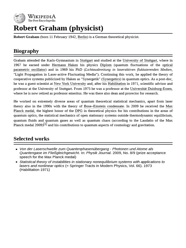 Robert Graham (Physicist) | PDF | Applied Mathematics | Mechanics