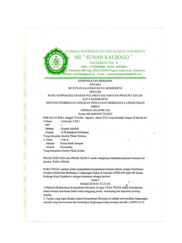 12.4. MOU dengan Bank Sampah SKJ | PDF