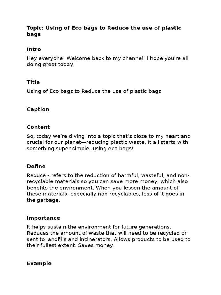 Vlog Script Reducing Plastic Waste | PDF